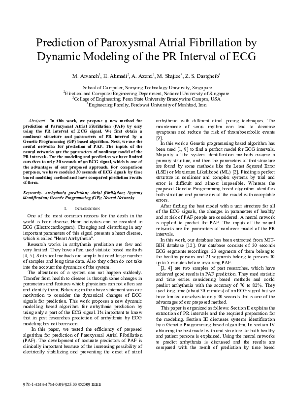 (PDF) Prediction of Paroxysmal Atrial Fibrillation by dynamic modeling of the PR interval of ECG ...