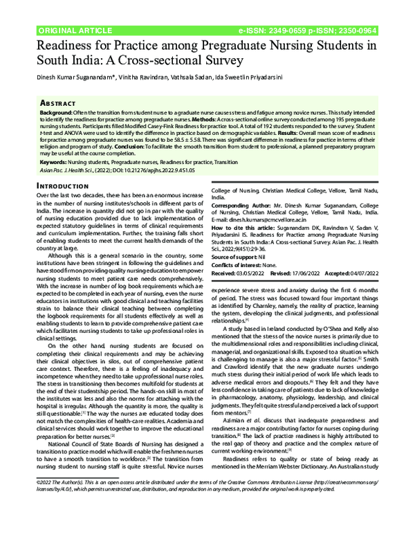 (PDF) Readiness for Practice among Pregraduate Nursing Students in ...