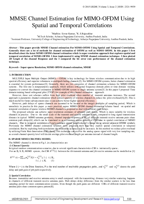 (PDF) MMSE Channel Estimation for MIMO-OFDM Using Spatial and Temporal ... (PDF) MMSE Channel Estimation for MIMO-OFDM Using Spatial and Temporal ...
