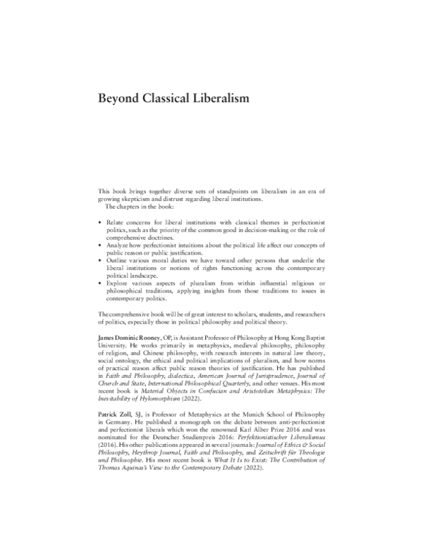 (PDF) Beyond Classical Liberalism: Freedom and the Good (TOC & Intro)