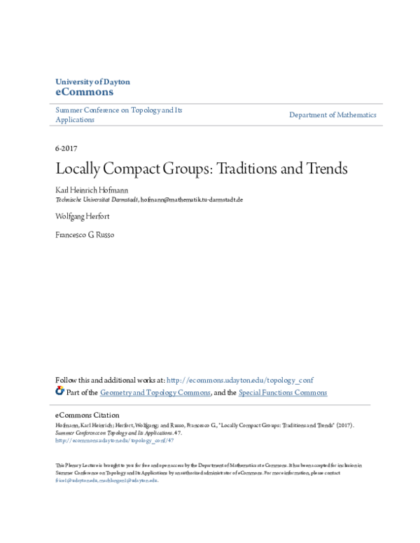 (PDF) Locally Compact Groups: Traditions and Trends
