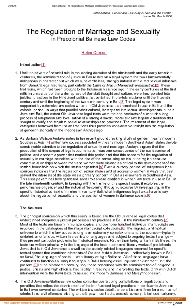 (PDF) The regulation of marriage and sexuality in precolonial Balinese ...