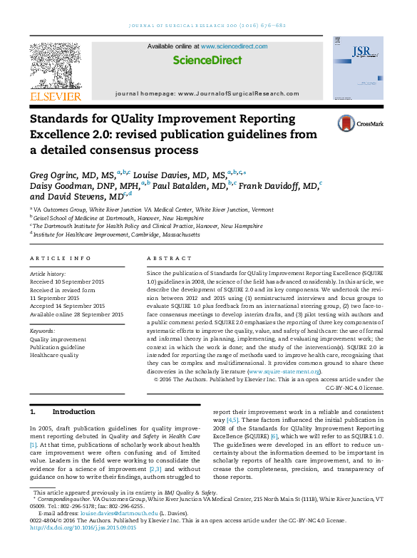 (PDF) Standards for QUality Improvement Reporting Excellence 2.0: revised publication guidelines ...