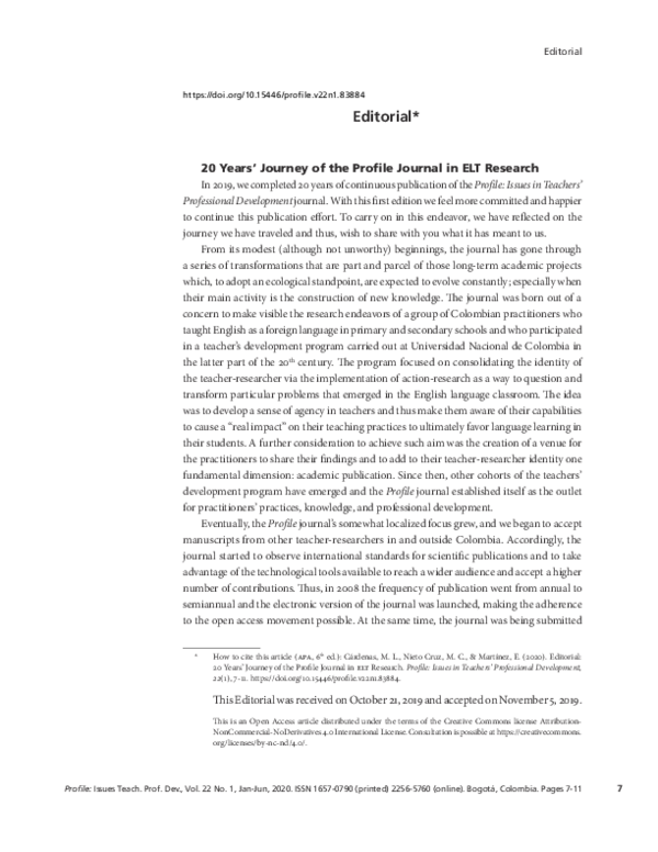 (PDF) 20 Years’ Journey of the Profile Journal in ELT Research
