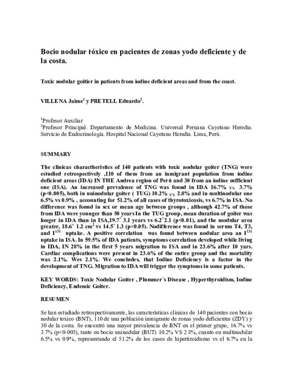 (PDF) Bocio nodular tóxico en pacientes de zonas yodo deficiente y de ...