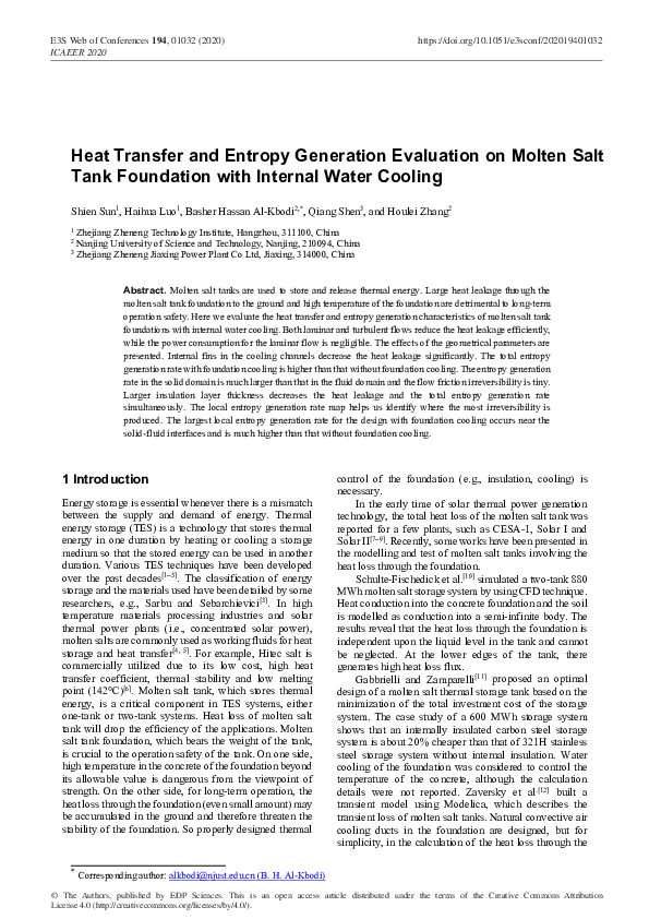 (PDF) Heat Transfer and Entropy Generation Evaluation on Molten Salt ...