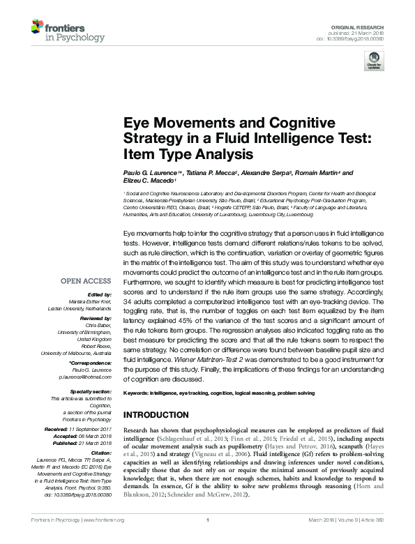 (PDF) Eye Movements and Cognitive Strategy in a Fluid Intelligence Test ...