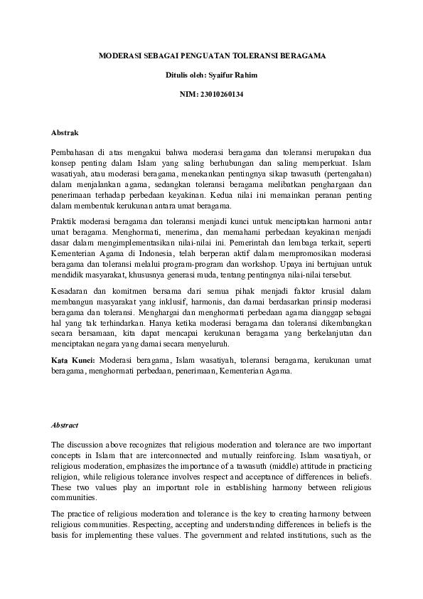 (DOC) moderasi sebagai penguatan toleransi beragama