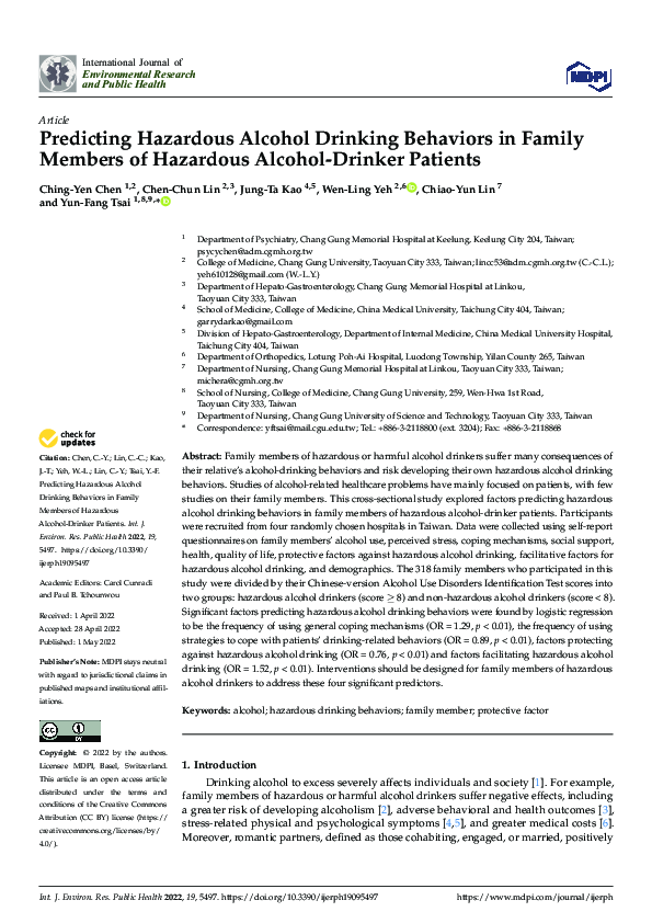 (PDF) Predicting Hazardous Alcohol Drinking Behaviors in Family Members of Hazardous Alcohol ...
