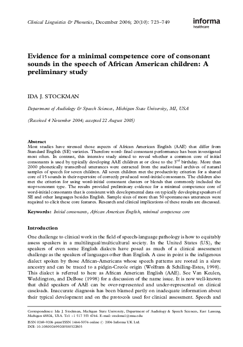 (PDF) Evidence for a minimal competence core of consonant sounds in the ...