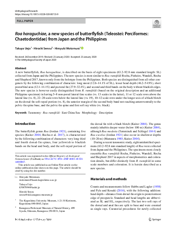 (PDF) Roa haraguchiae, a new species of butterflyfish (Teleostei ...