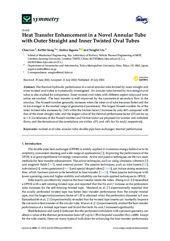 (PDF) Heat Transfer Enhancement in a Novel Annular Tube with Outer Straight and Inner Twisted ...