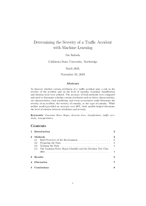 (PDF) Determining the Severity of a Traffic Accident with Machine Learning