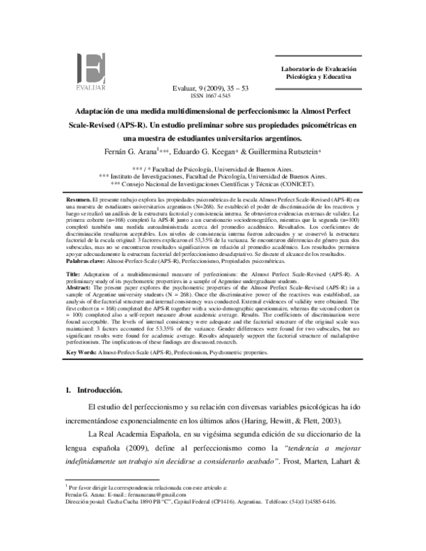 (PDF) Adaptación de una medida multidimensional de perfeccionismo: la ...