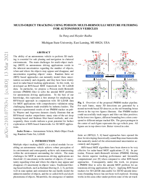 Multi Object Tracking Using Poisson Multi Bernoulli Mixture Filtering For Autonomous Vehicles