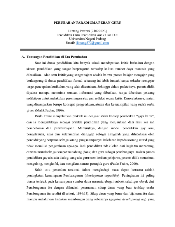 (PDF) PERUBAHAN PARADIGMA PERAN GURU