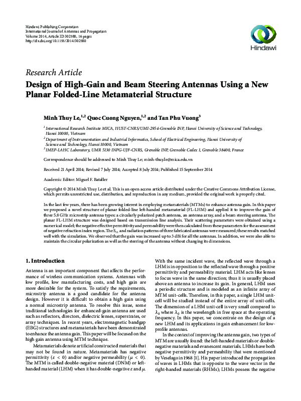 (PDF) Design of High-Gain and Beam Steering Antennas Using a New Planar ...