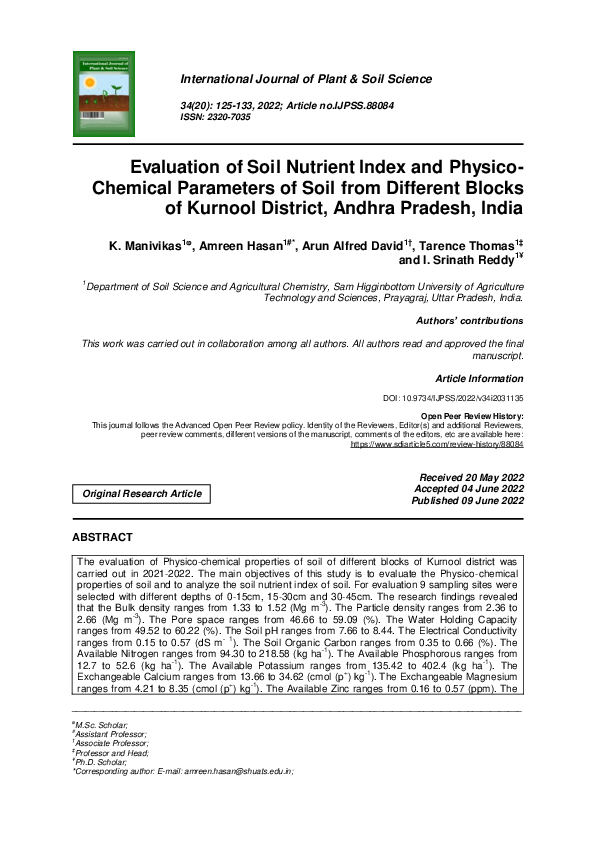 (PDF) Evaluation of Soil Nutrient Index and Physico-Chemical Parameters ...