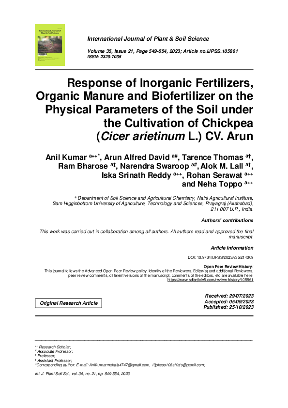 (PDF) Response of Inorganic Fertilizers, Organic Manure and Biofertilizer on the Physical ...