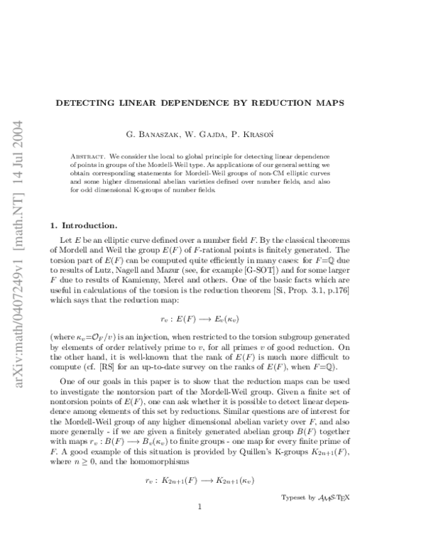 (PDF) Detecting linear dependence by reduction maps