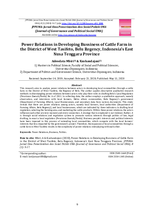 (PDF) Power Relations in Developing Bussiness of Cattle Farm in the ...
