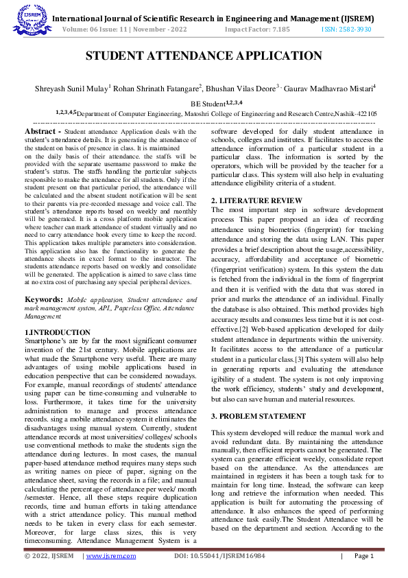 (PDF) Student Attendance Application