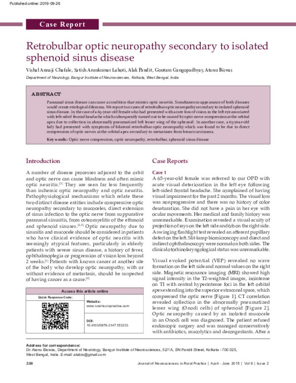 (PDF) Retrobulbar optic neuropathy secondary to isolated sphenoid sinus ...