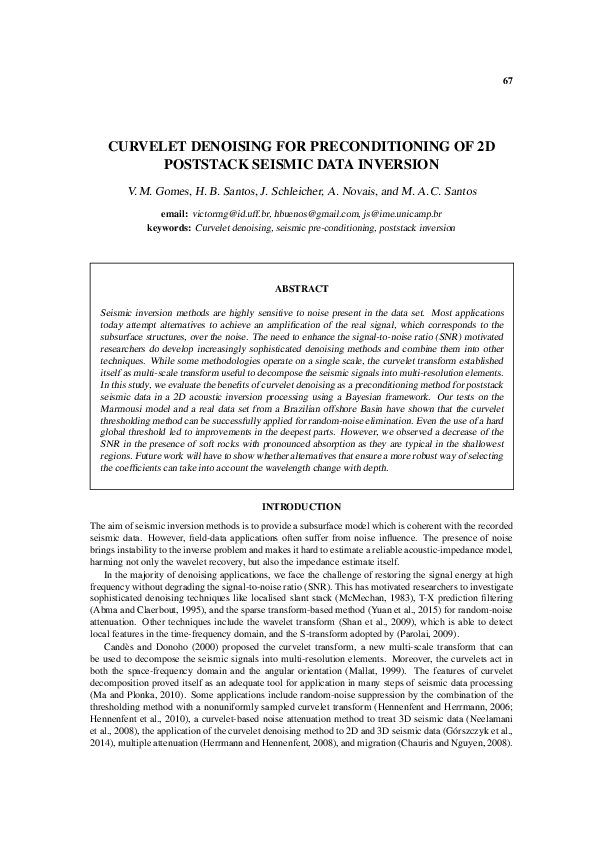 (PDF) Curvelet Denoising for Preconditioning of 2D Poststack Seismic ...
