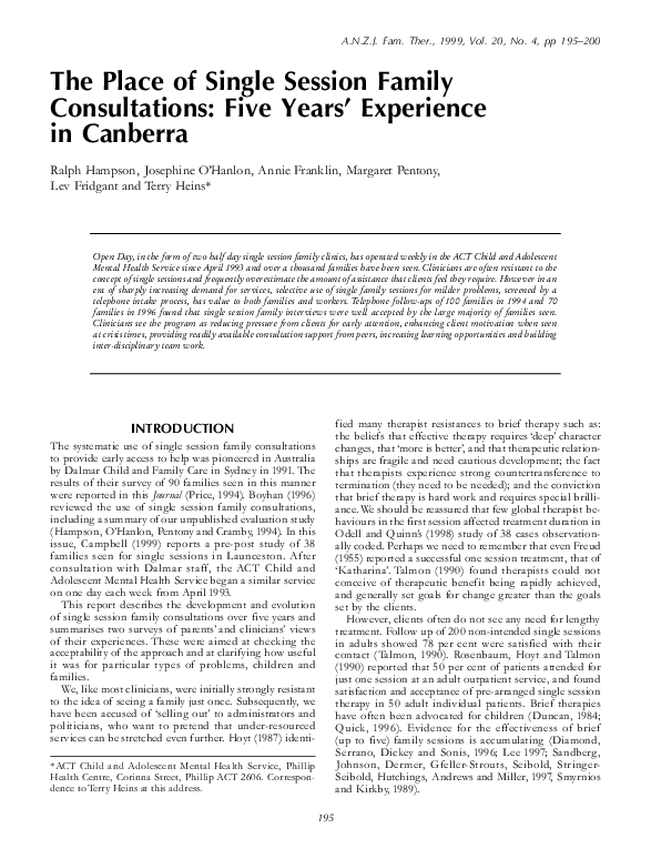 (PDF) The Place of Single Session Family Consultations: Five Years ...