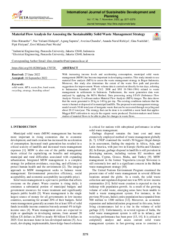 (PDF) Material Flow Analysis for Assessing the Sustainability Solid ...