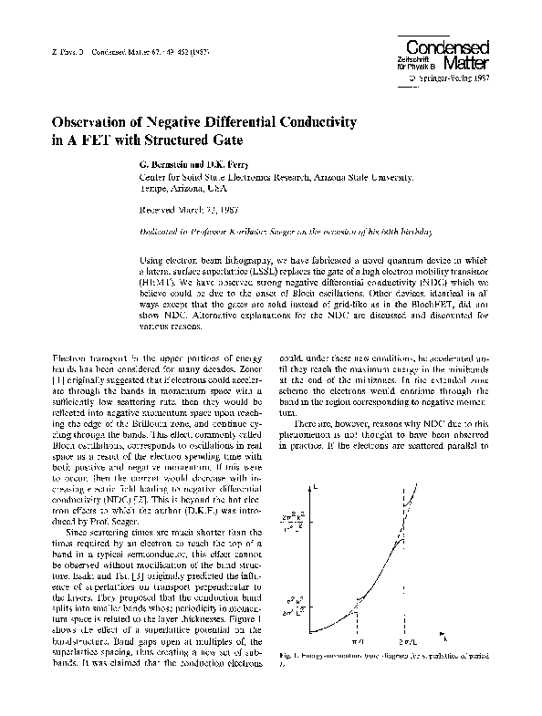 (PDF) Observation of negative differential conductivity in a FET with ...