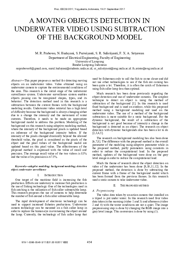 Pdf A Moving Objects Detection In Underwater Video Using Subtraction