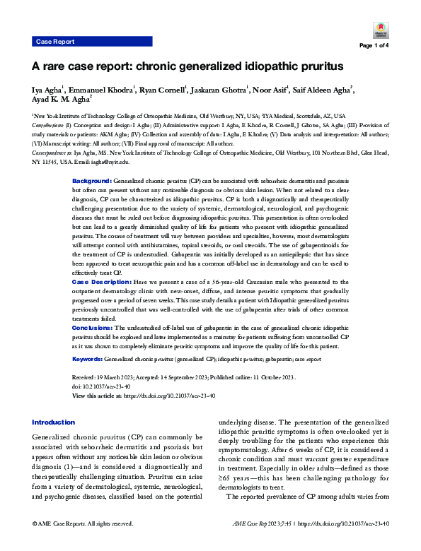 (PDF) A rare case report: chronic generalized idiopathic pruritus