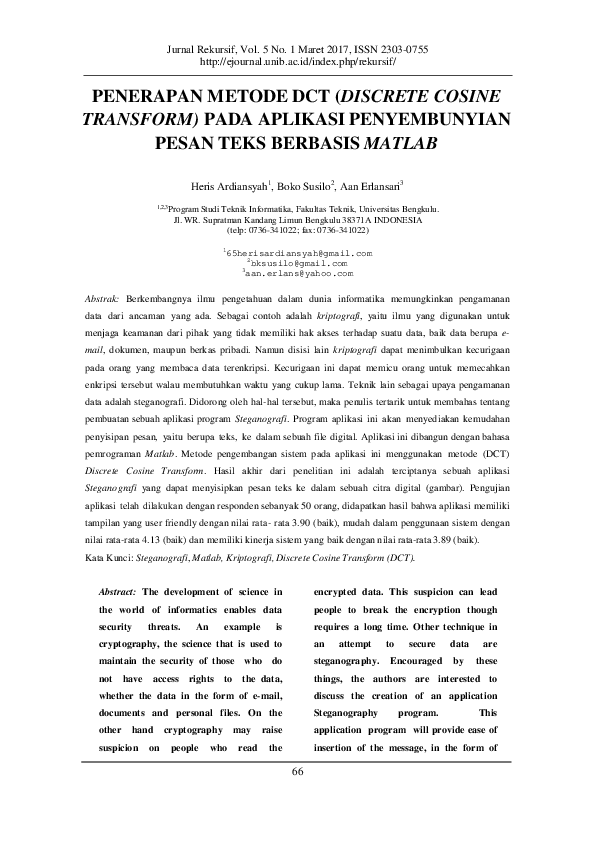(PDF) Penerapan Metode DCT (Discrete Cosine Transform) Pada Aplikasi Penyembunyian Pesan Teks ...