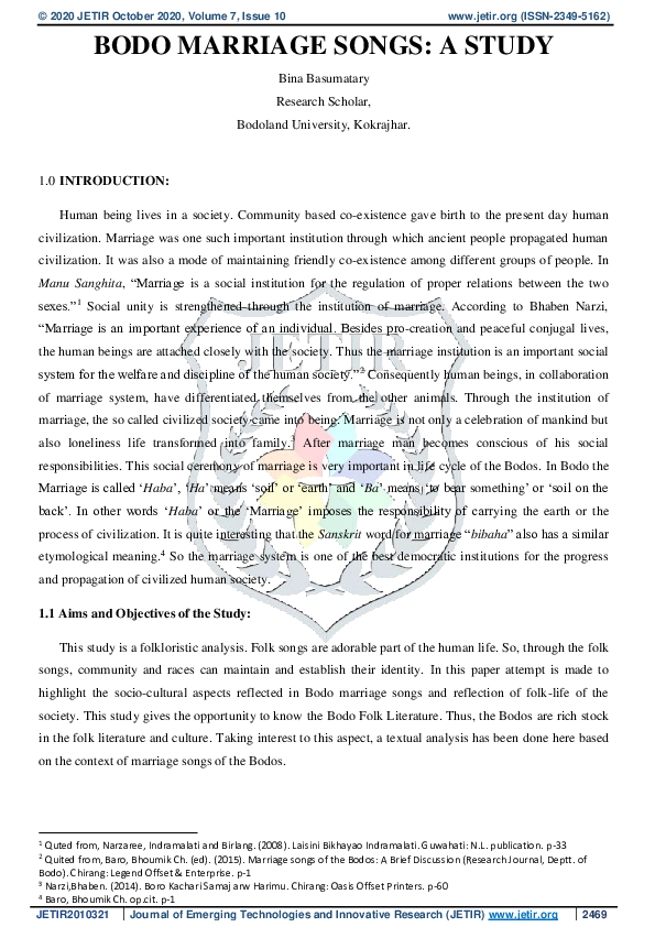 (PDF) Bodo Marriage Songs: A Study