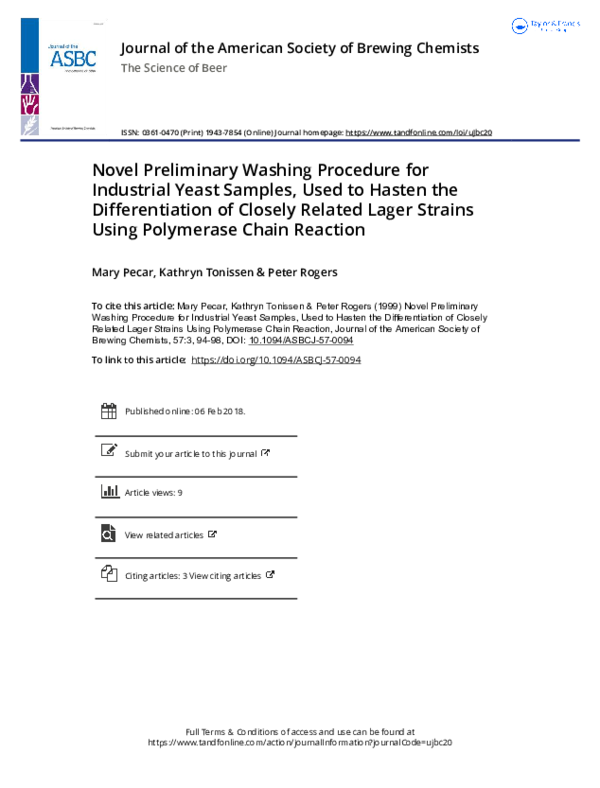 (PDF) Novel Preliminary Washing Procedure for Industrial Yeast Samples ...
