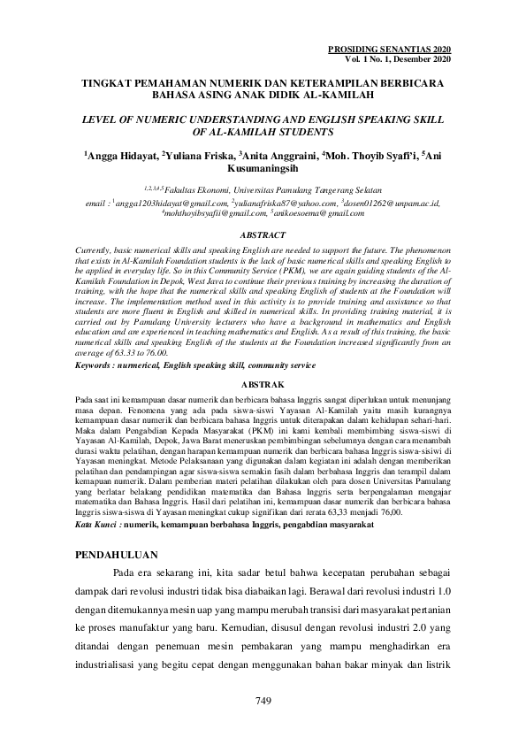 (PDF) Tingkat Pemahaman Numerik Dan Keterampilan Berbicara Bahasa Asing ...