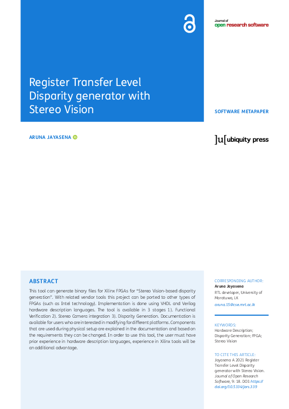 (PDF) Register Transfer Level Disparity generator with Stereo Vision