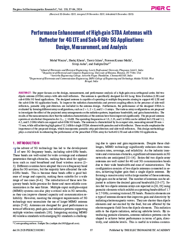 Pdf Performance Enhancement Of High Gain Stda Antennas With Reflector For 4g Lte And Sub 6 Ghz 