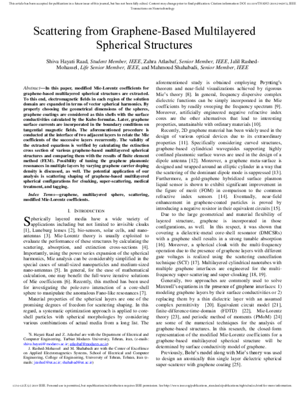 (PDF) Scattering From Graphene-Based Multilayered Spherical Structures | zahra atlasbaf ...