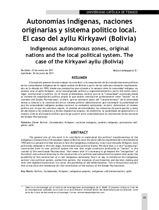 (PDF) Autonomías indígenas, naciones originarias y sistema político ...