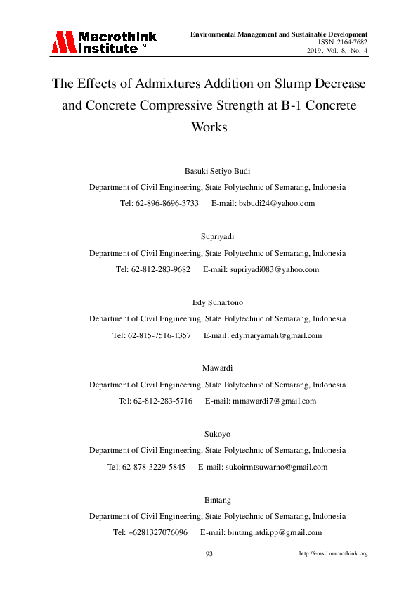 (PDF) The Effects of Admixtures Addition on Slump Decrease and Concrete ...