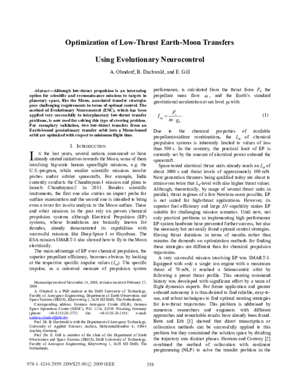(PDF) Optimization of low-thrust Earth-Moon transfers using evolutionary neurocontrol