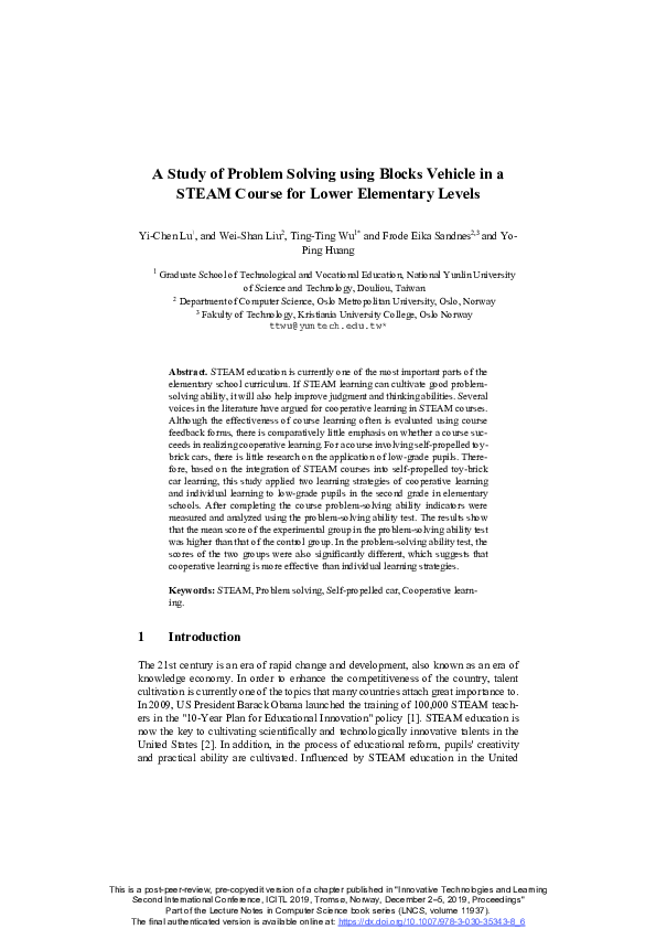 (PDF) A Study of Problem Solving Using Blocks Vehicle in a STEAM Course ...