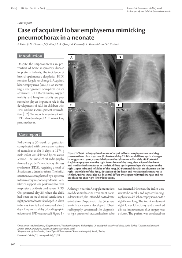 (PDF) Case of acquired lobar emphysema mimicking pneumothorax in a neonate