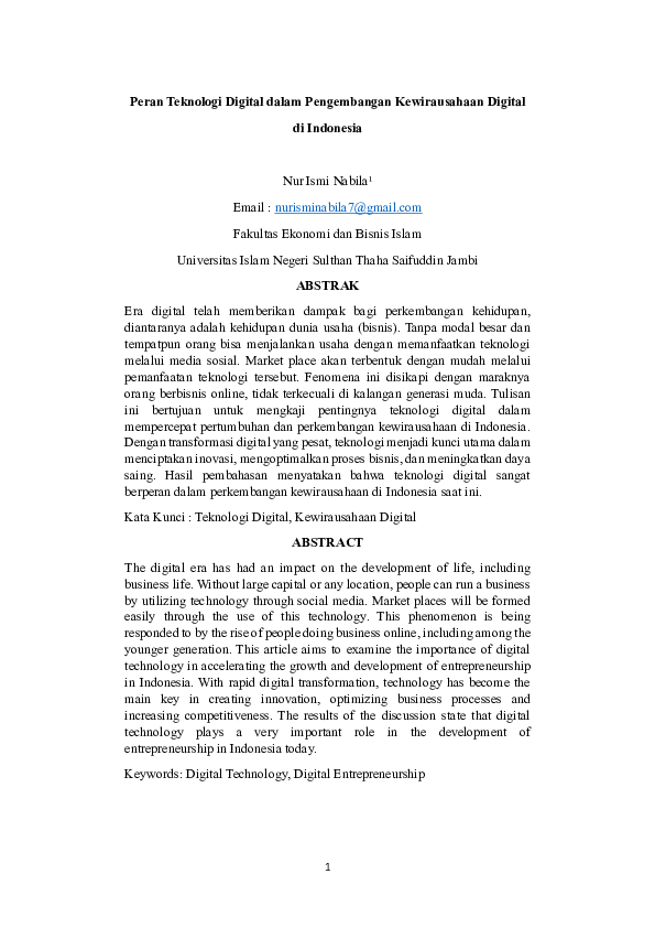 (PDF) Peran Teknologi Digital dalam Pengembangan Kewirausahaan Digital di Indonesia