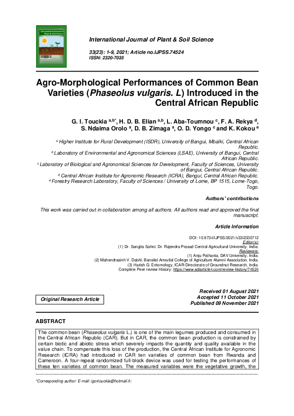 (PDF) Agro-Morphological Performances of Common Bean Varieties (Phaseolus vulgaris. L ...