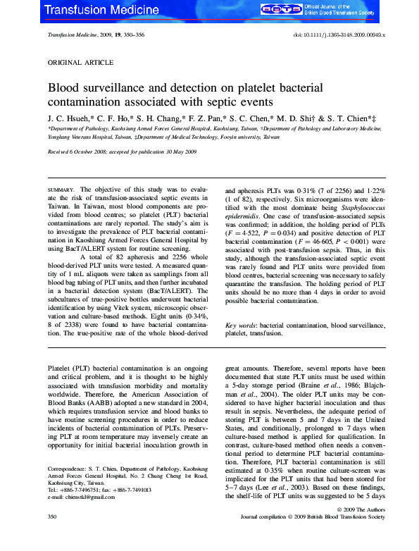 (PDF) Blood surveillance and detection on platelet bacterial contamination associated with ...