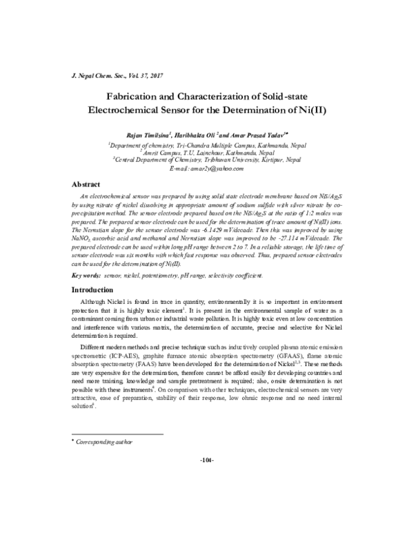 (PDF) Fabrication and Characterization of Solid-State Electrochemical Sensor for the ...