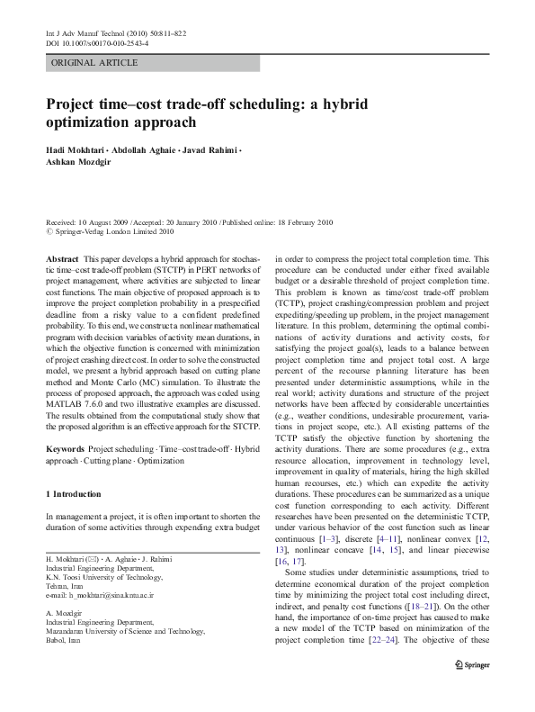 (PDF) Project time–cost trade-off scheduling: a hybrid optimization ...